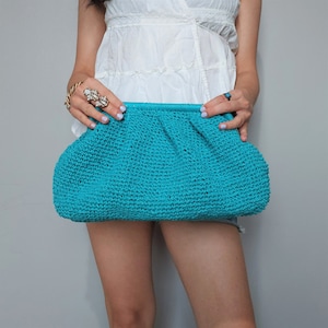 Turquoise Raffia Bag, Turquoise Summer Pouch Bag, Turquoise Handmade ...