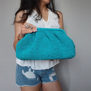 Turquoise Raffia Bag, Turquoise Summer Pouch Bag, Turquoise Handmade ...