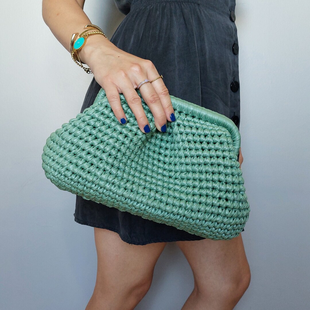 Green Crocheted Clutch Bag, Wedding Evening Bag, Metallic Yarn - Etsy
