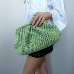 Green Straw Summer Pouch Bag, Pistachio Green Straw Raffia Bag, Light ...