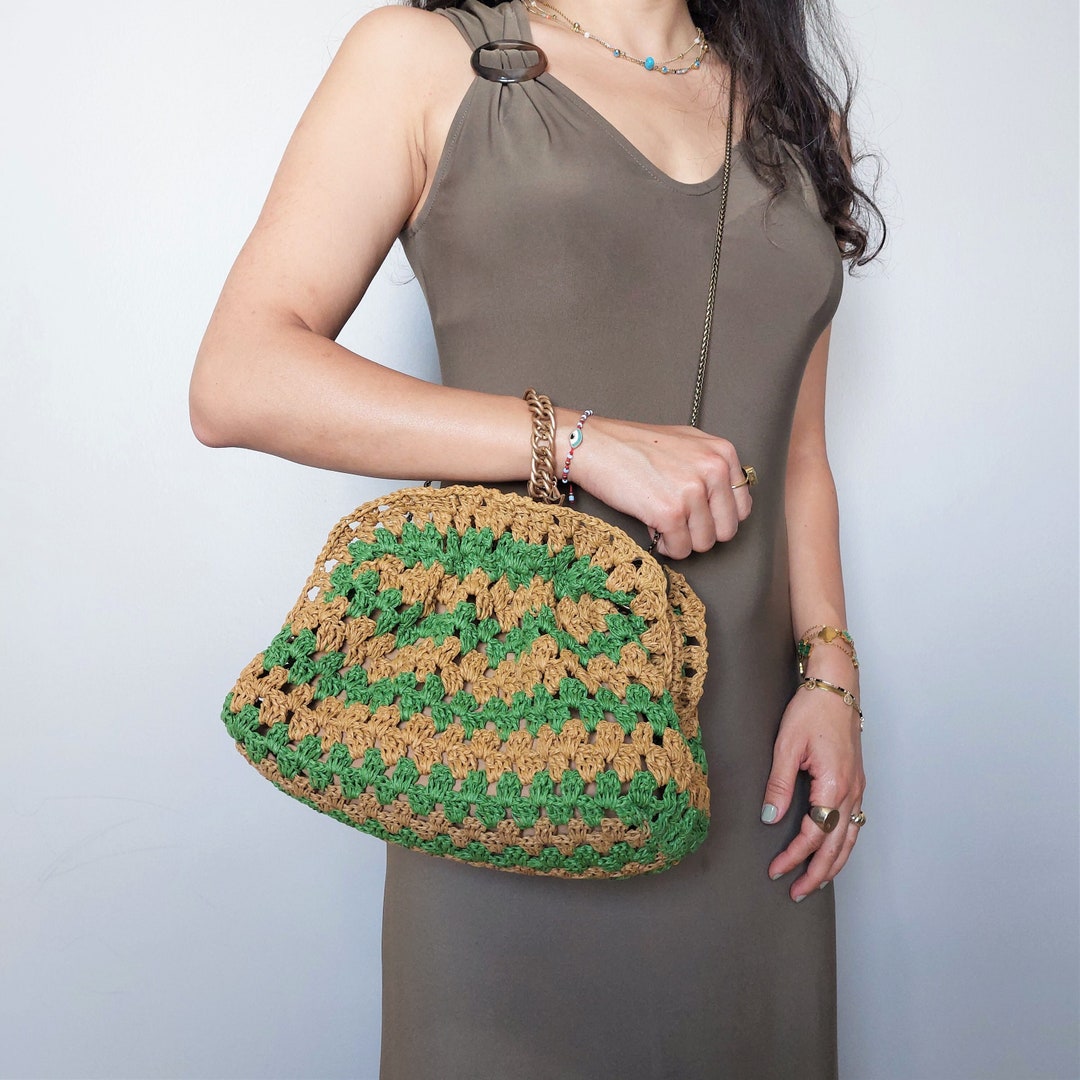 Straw Raffia Bag With Chain Strap, Mini Frame Raffia Clutch - Etsy