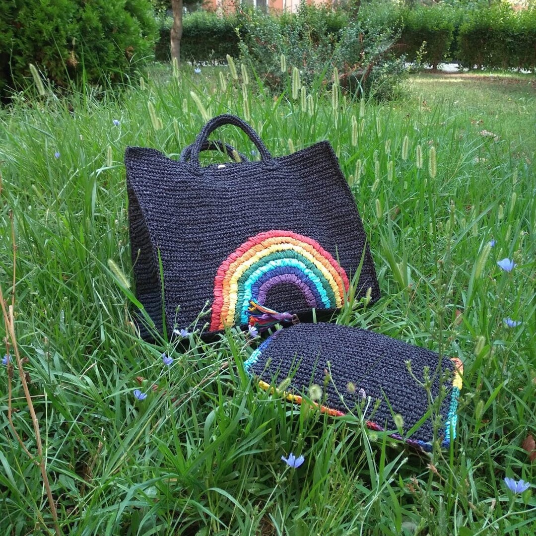 Rainbow Embroidered Raffia Tote Bag, Personalized Pride Purse - Etsy