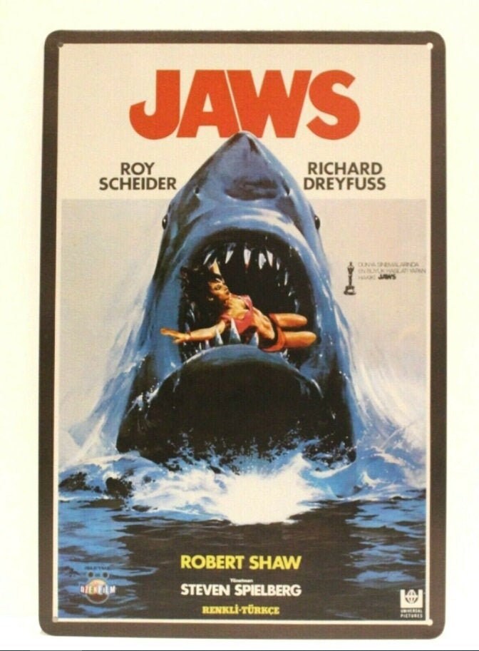 Jaws Tin Sign Vintage Style Movie Poster Ad Home Theater | Etsy