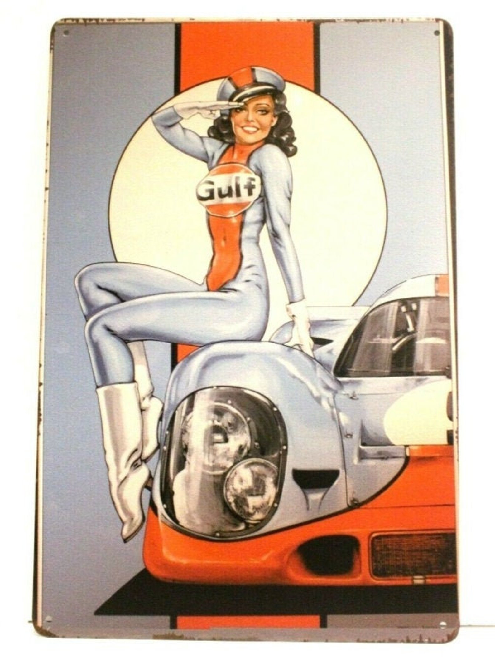 Gulf Racing Pinup Girl Tin Metal Poster Sign Vintage Style Man Etsy