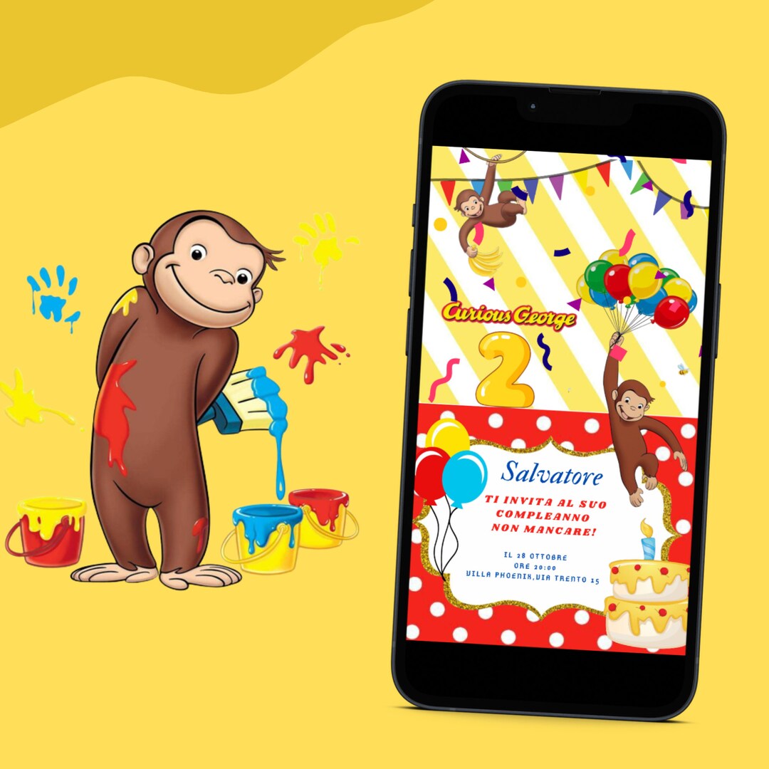 Curious George Digital Invitation,curious George Invitation, Curious ...