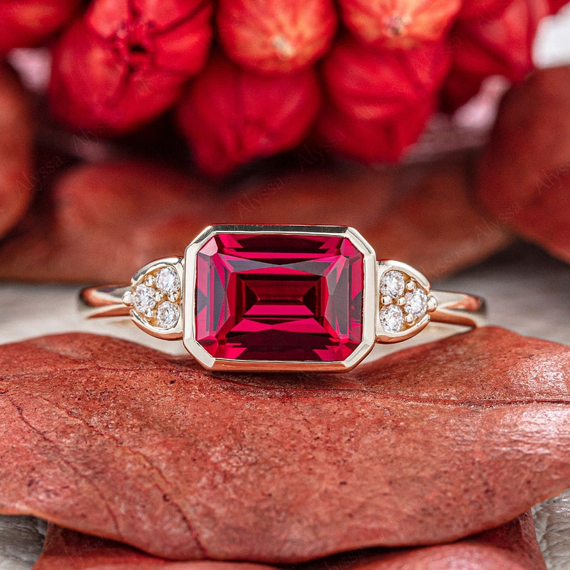 Emerald Cut Ruby Ring - Etsy