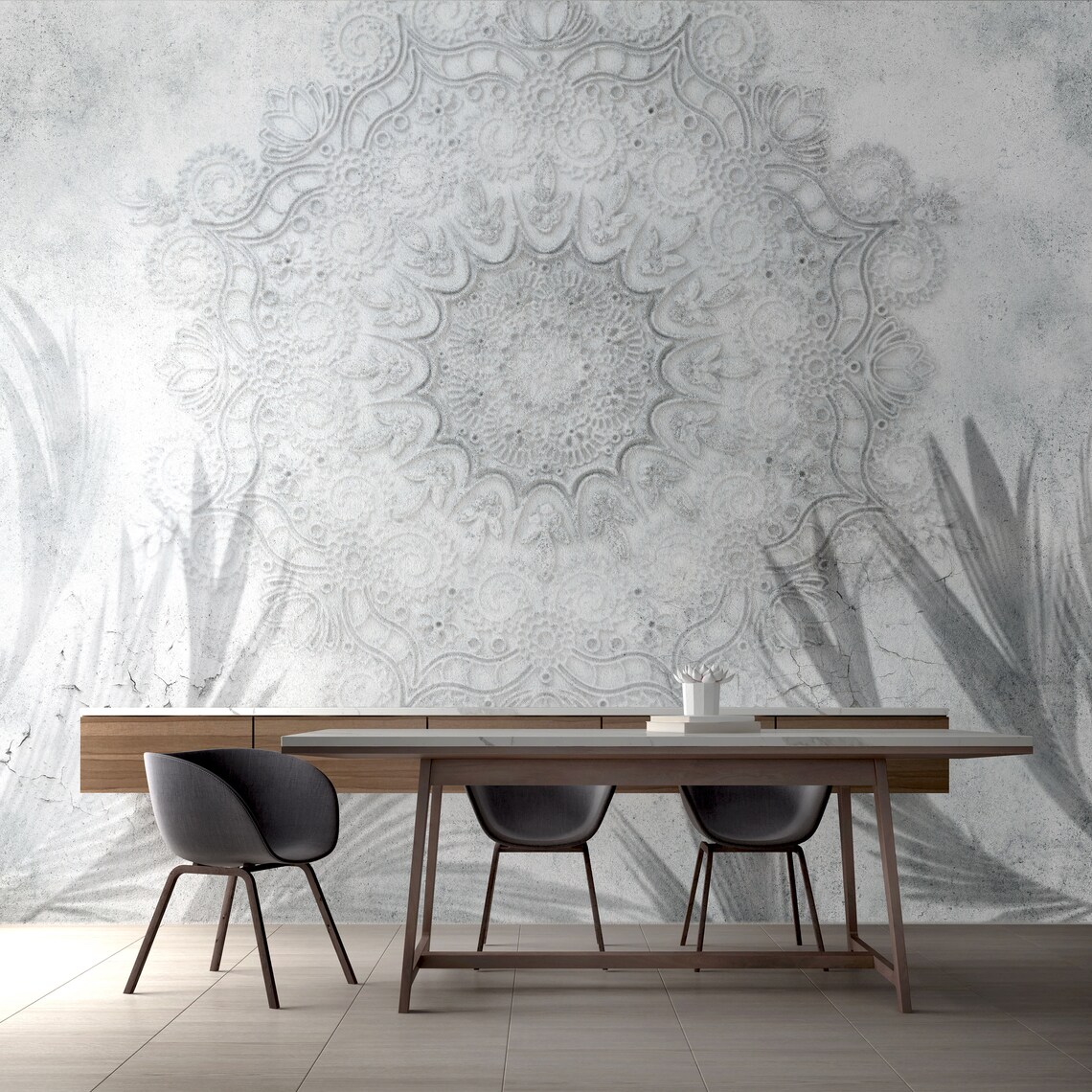 Mandala Wallpaper. Marble Mandala Mural in Gray Colour With | Etsy