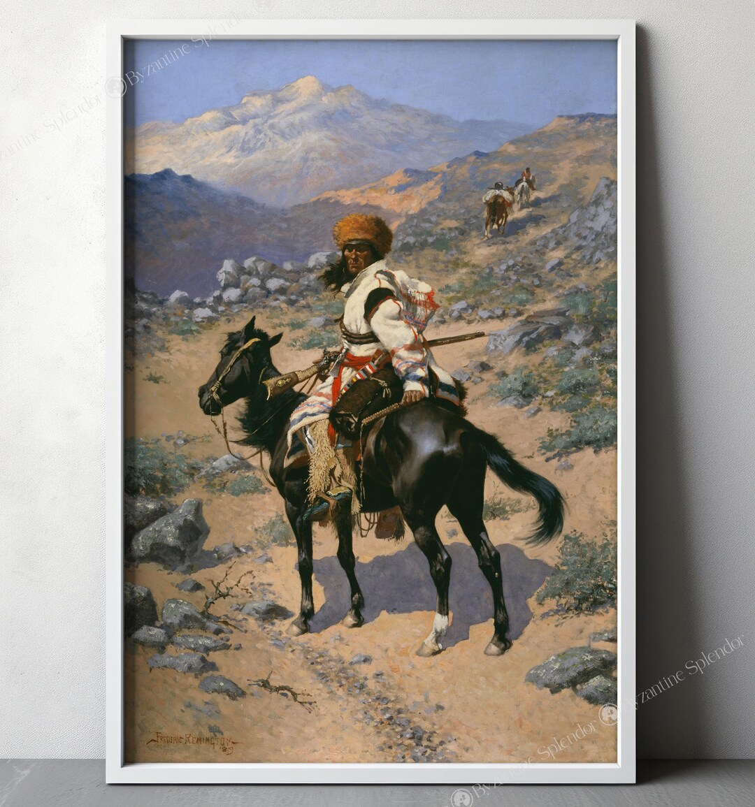 Vintage Indian Trapper Wall Art. Art Print With Horses. Frederic ...