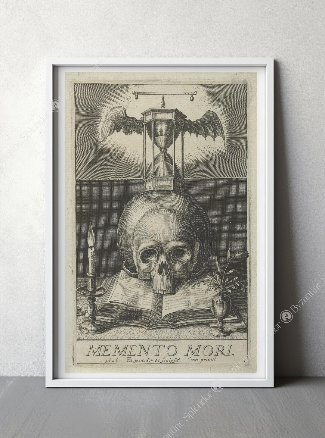 Vintage Baroque Wall Art. Art Print With Skull and Hourglass. Hendrick ...