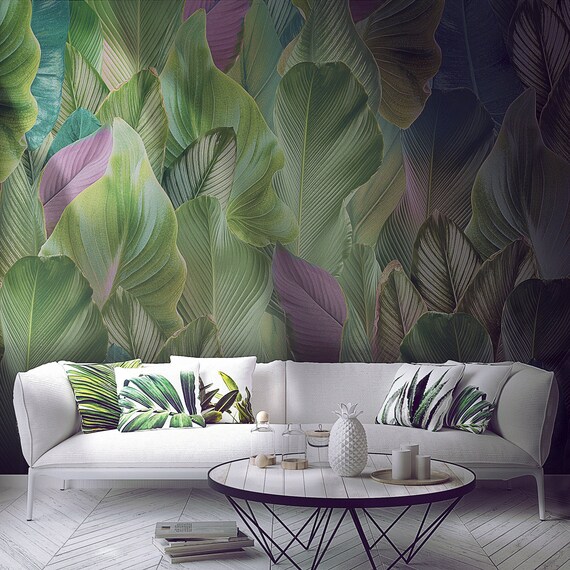 Leaves Wallpaper. Floral Big Leaves Mural. Self-adhesive - Etsy