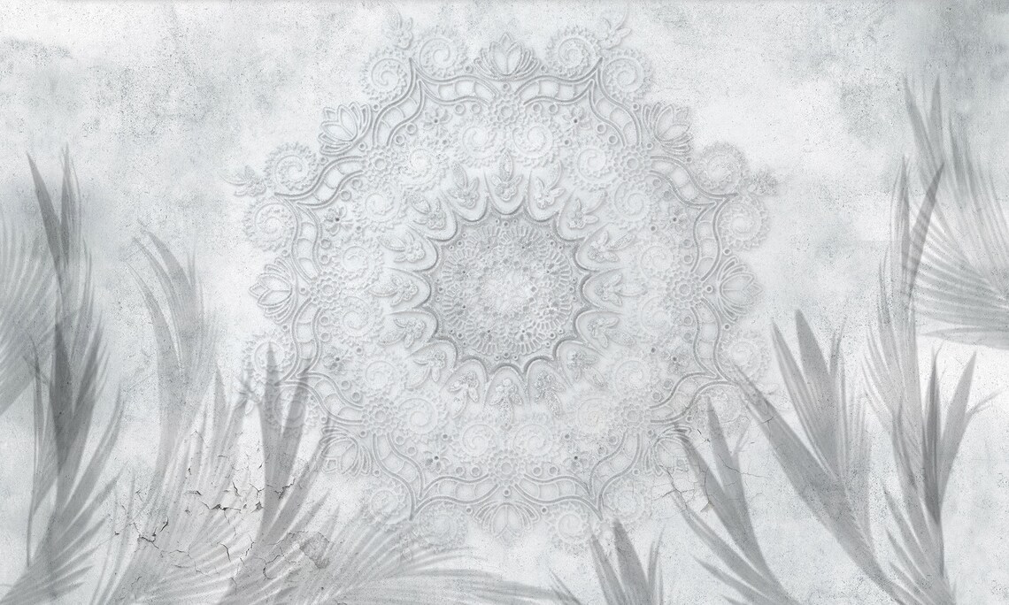 Mandala Wallpaper. Marble Mandala Mural in Gray Colour With | Etsy