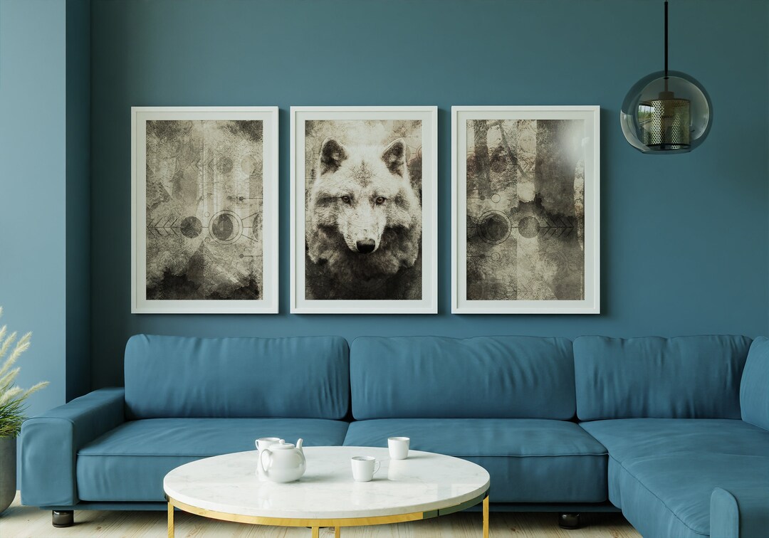 Wolf Print Set, Viking Pagan Art, Sepia Wild Animal Posters - Etsy