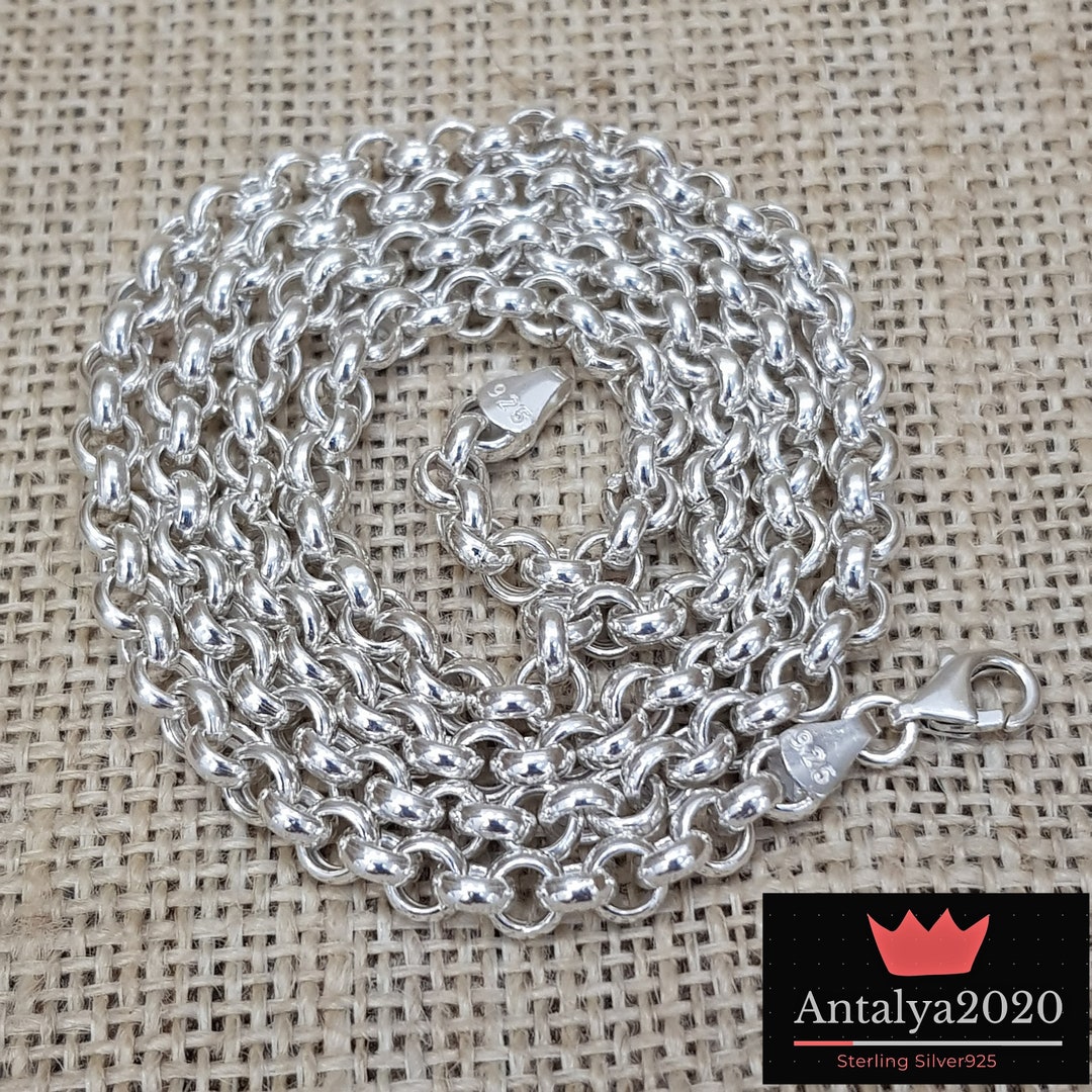 Rolo Chain Necklace 5MM Handmade Sterling Silver 925 Men's - Etsy