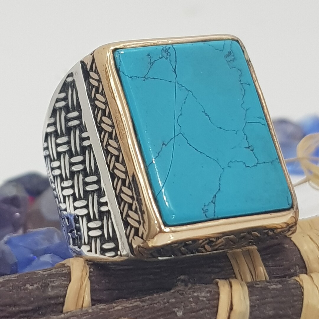 Turkish Handmade Genuine Turquoise Gemstone Mens's 925 - Etsy