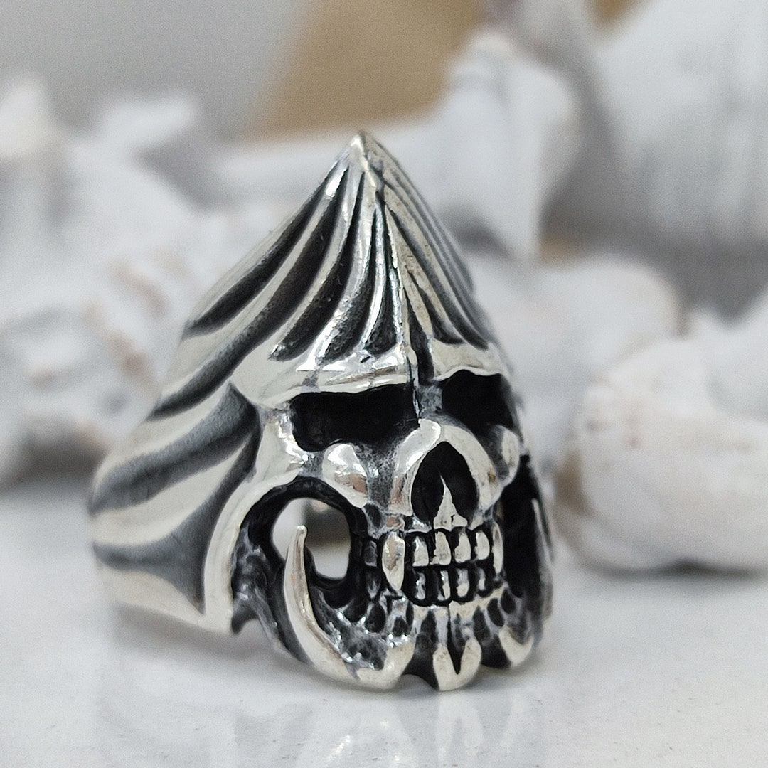 925 Sterling Silver Skeleton Skull Ring Jewelry Gothic Biker Vintage ...