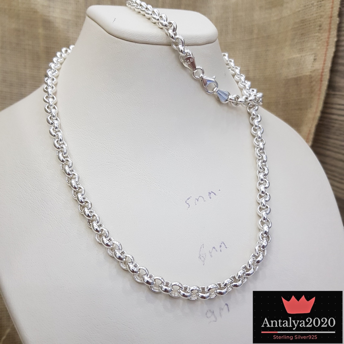 Rolo Chain Necklace 5MM Handmade Sterling Silver 925 | Etsy