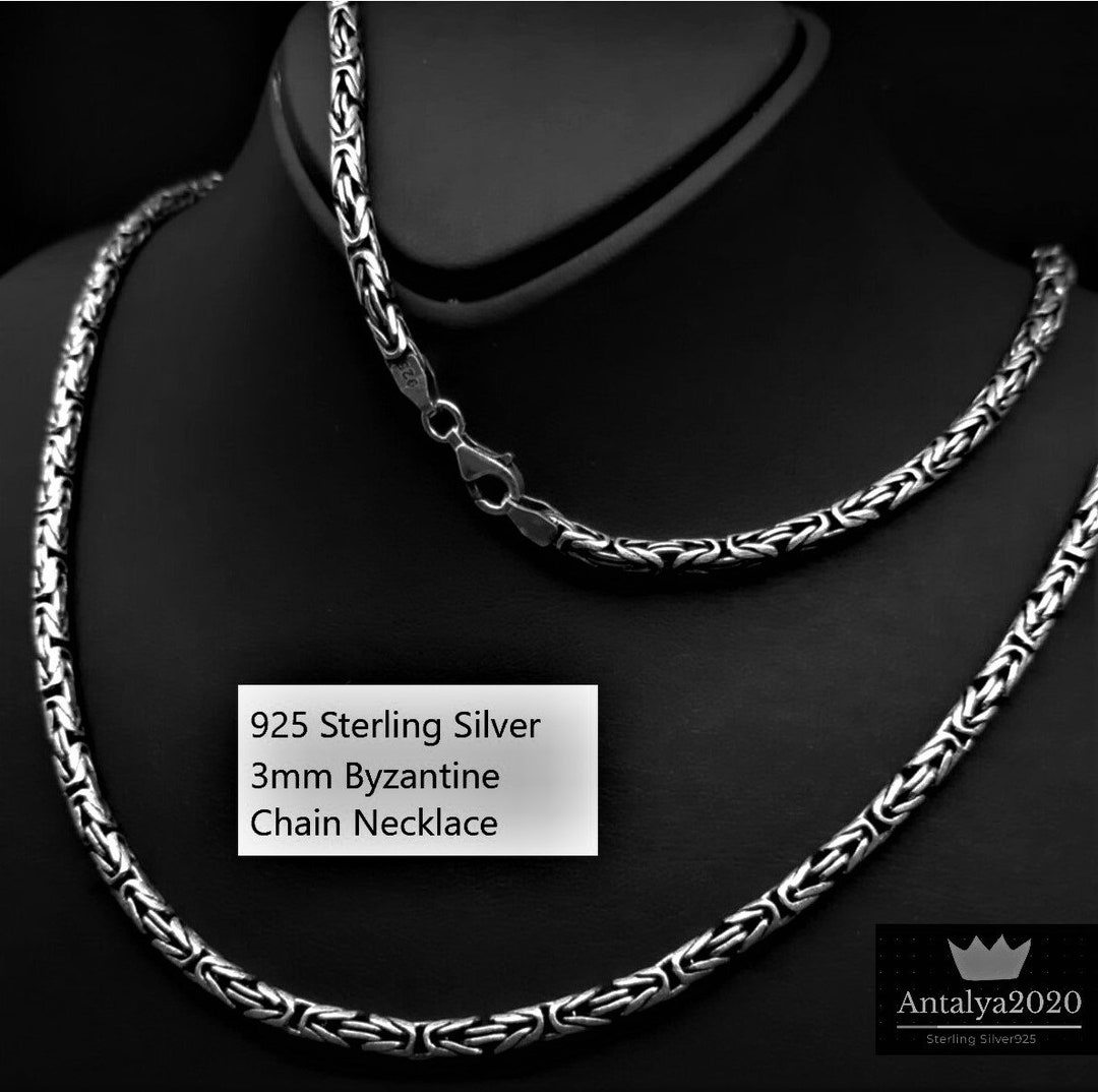 3mm Byzantine Chain, Bali Byzantine Necklace, Men Silver Chain Necklace ...