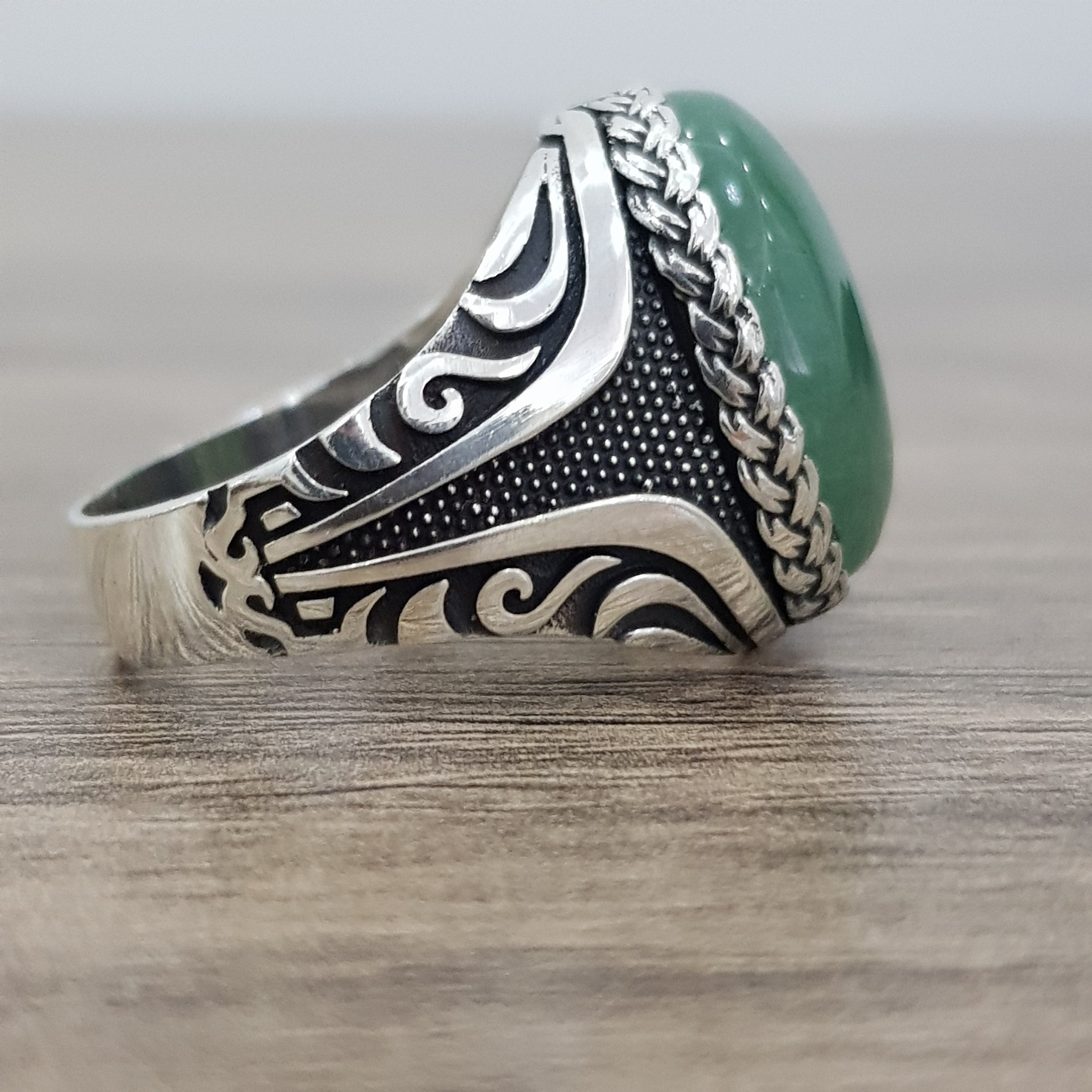 Natural Green Jade Ring in 925 Sterling Silver for Men August | Etsy