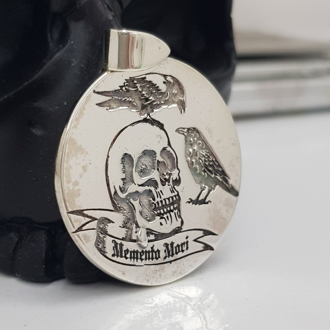 Pack of 2 Crows 1 Skull Memento Mori, Stoic Pendant New Solid Sterling ...