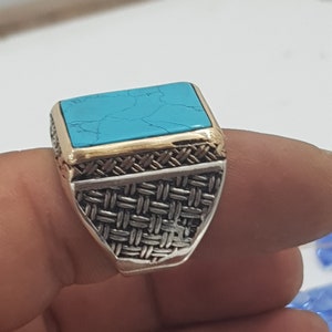 Turkish Handmade Genuine Turquoise Gemstone Mens's 925 - Etsy