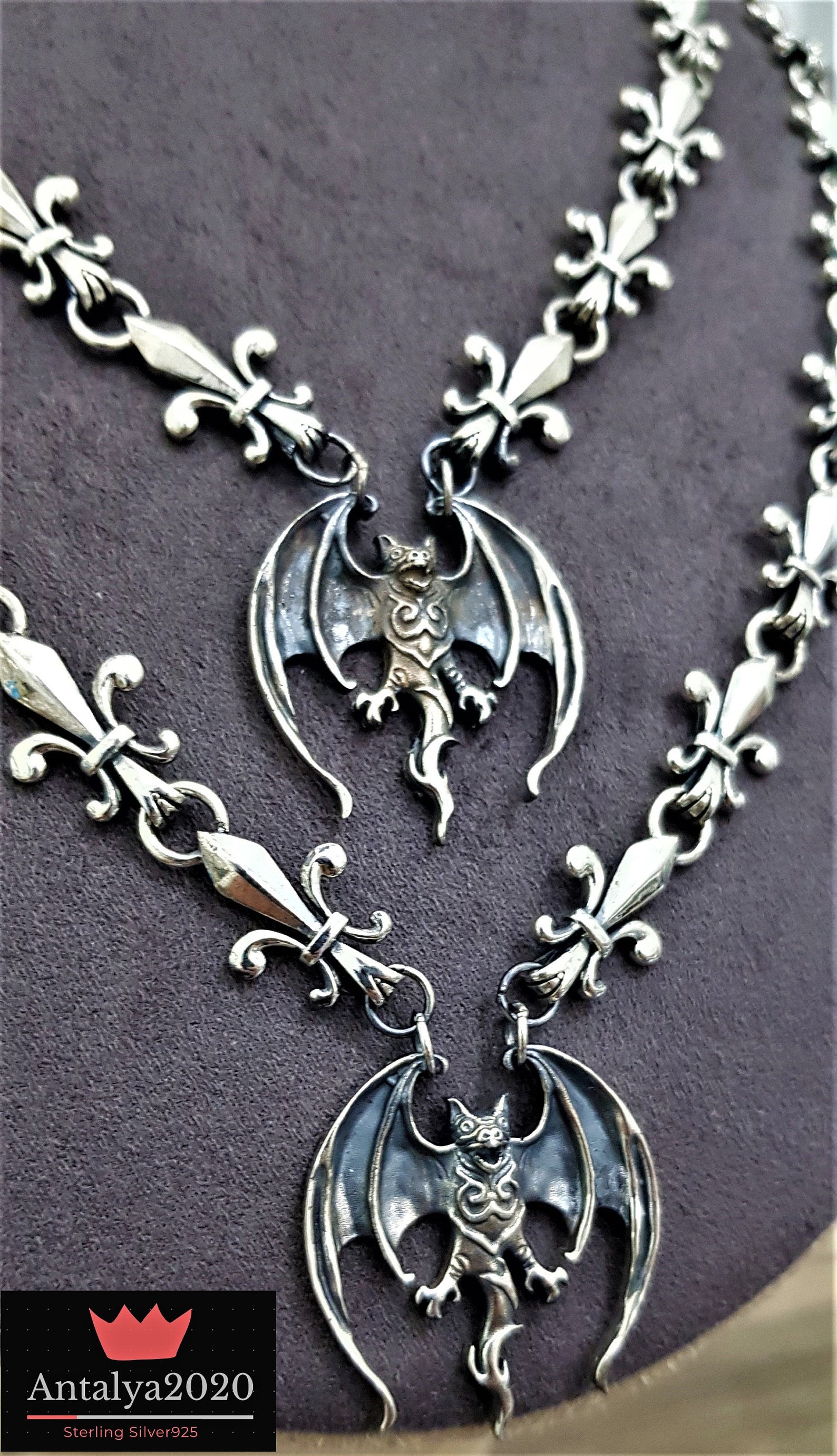 Bat Pendant Bat Pendant Necklace Sterling Silver 925 18'' to 30'' Men's ...