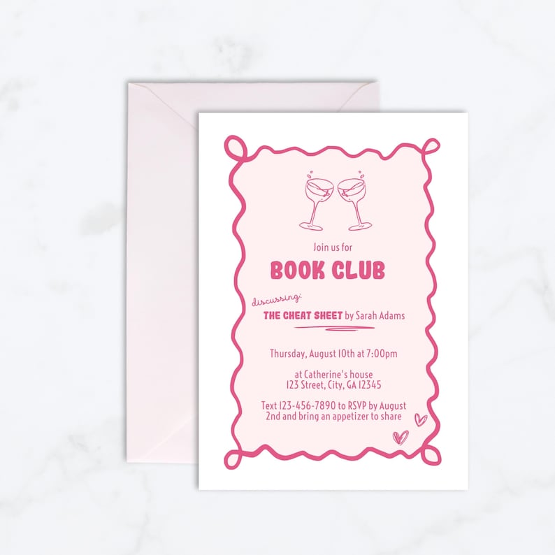 Printable Book Club Invitation: Fun and Pink Cheers Design (digital ...