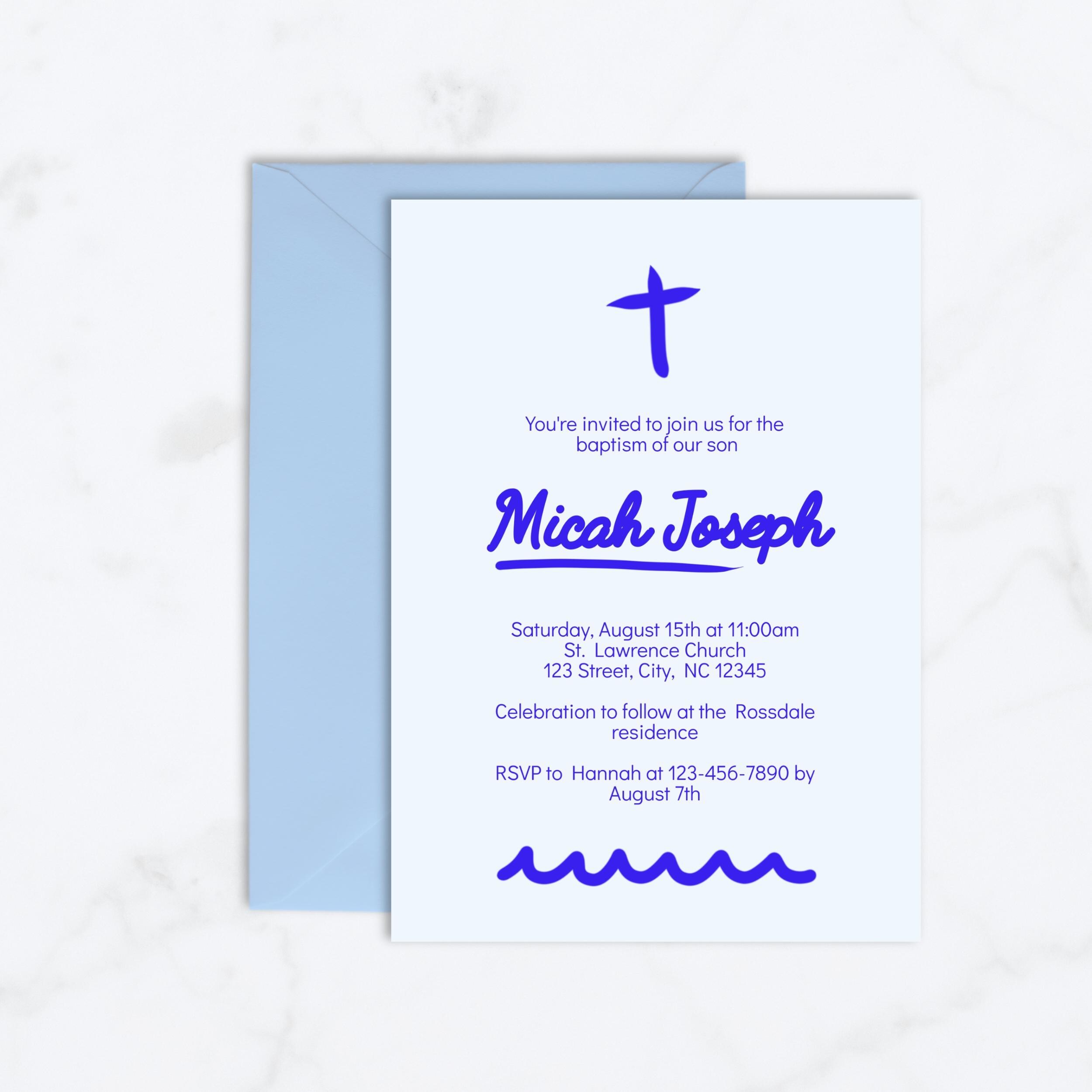 Water Theme Baptism Invitation Template: Christian Christening Line Art ...