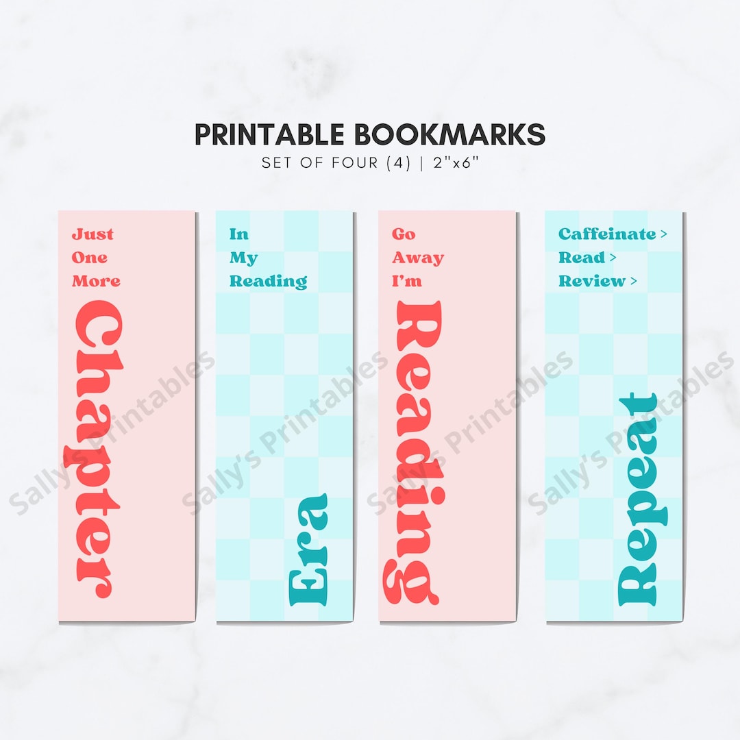 Trendy Bookworm Bookmarks: Set of 4 Reading Era Designs (digital ...