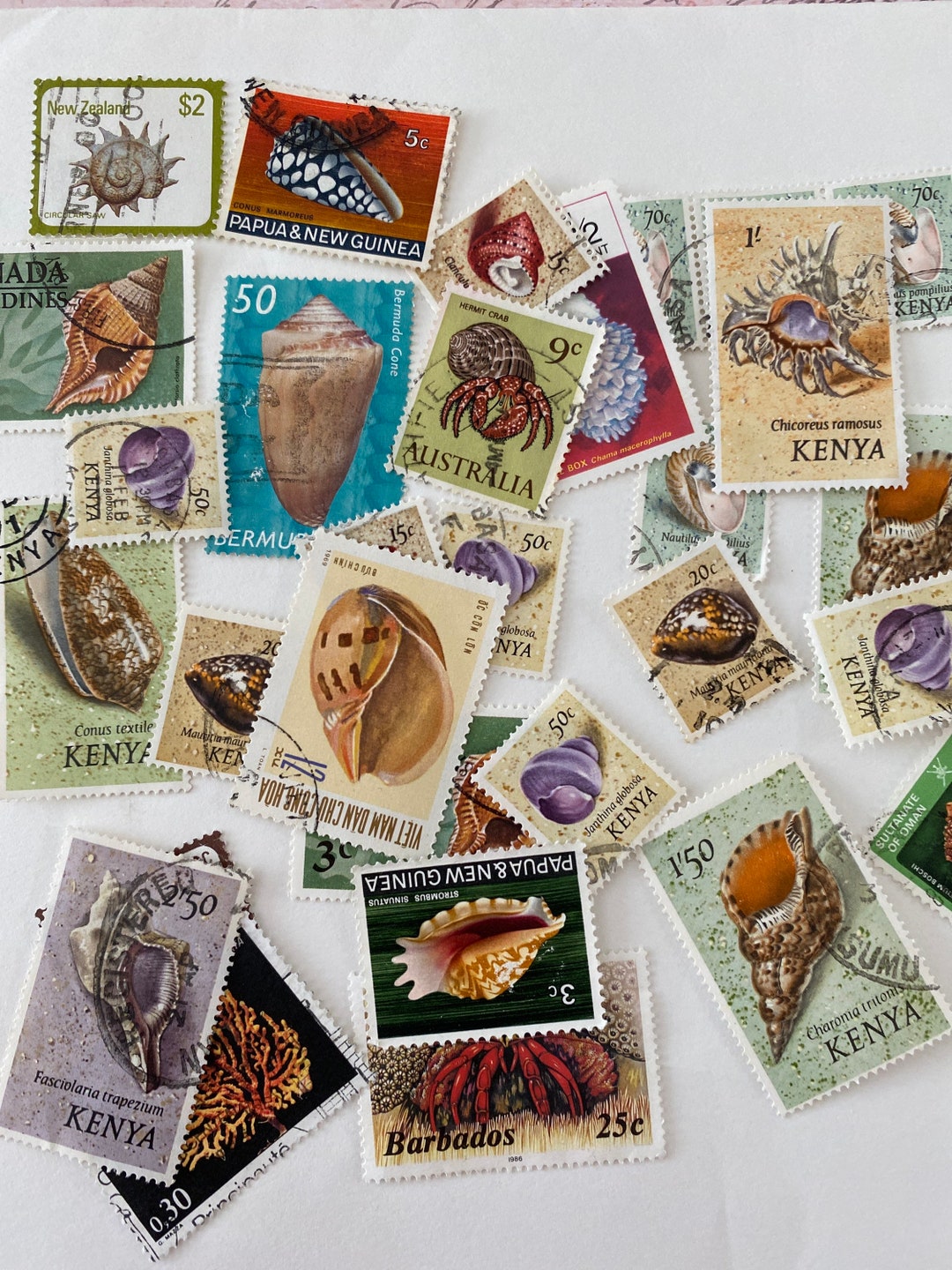 SEASHELLS Themed Postage Stamps. Crafting, Collecting, Junk Journalling ...