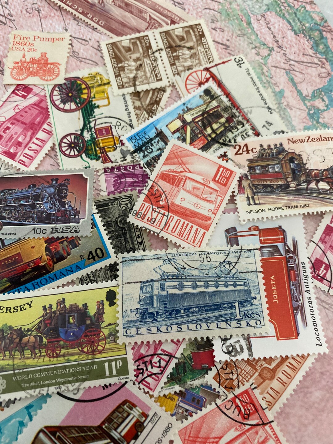 Public Transport Worldwide Mixed Stamps. Decoupage, Collect, Junk, Pack ...