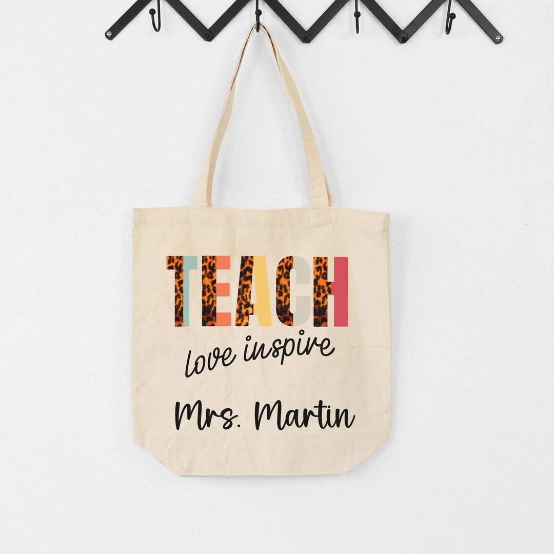 Custom Teacher Name Cotton Canvas Tote Bag, Personalized Teach Love ...