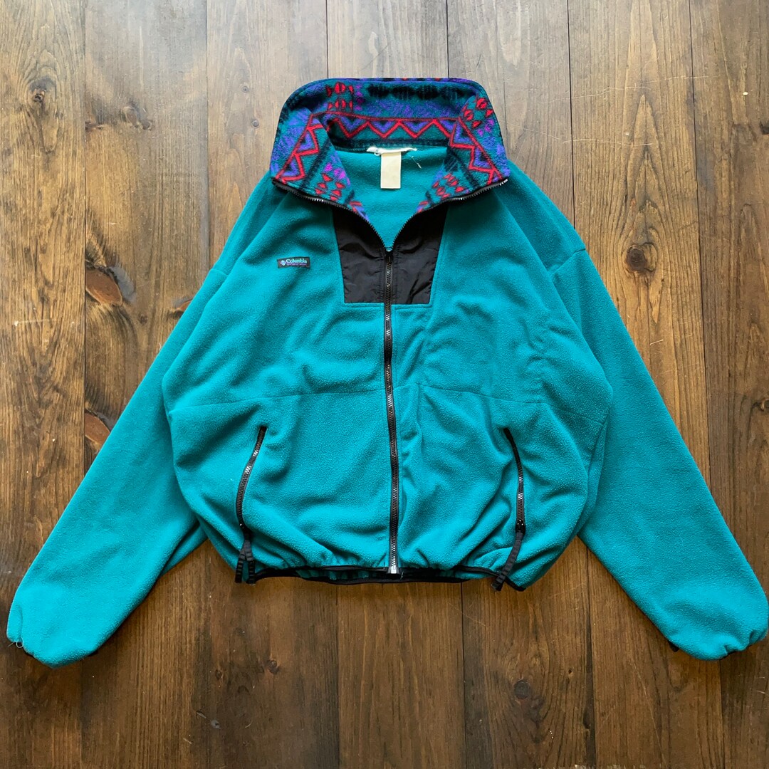 Vintage 1990s Columbia Geometric Pattern Fleece Zip Sweater / See ...