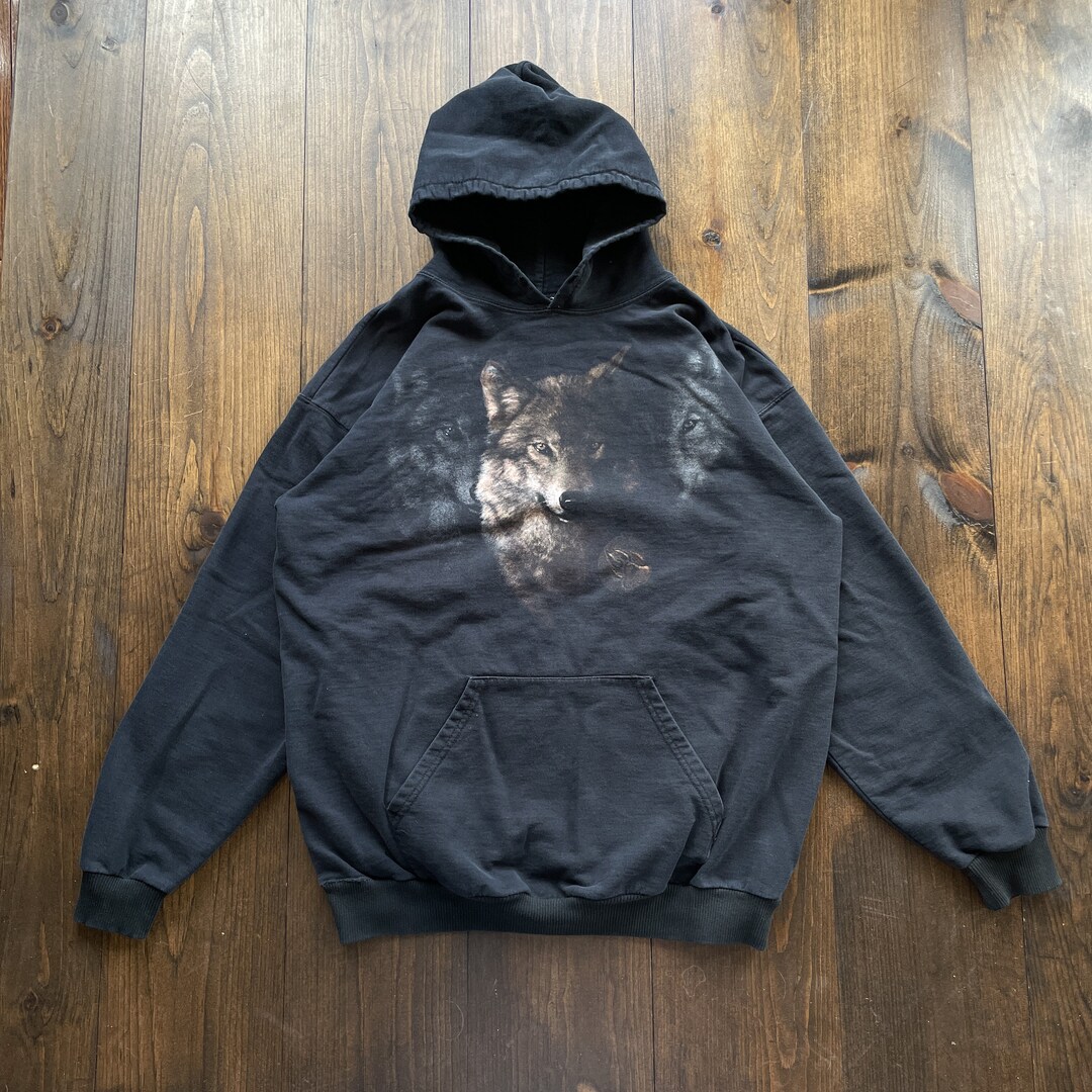 Vintage 1990s Wolf Wolves Paw Print Hoodie Sweatshirt / Made - Etsy