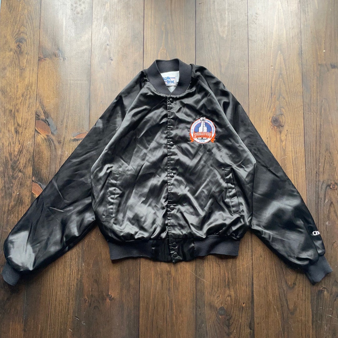 Vintage 1991 NHL Stanley Cup Championship Chalk Line Satin Bomber ...
