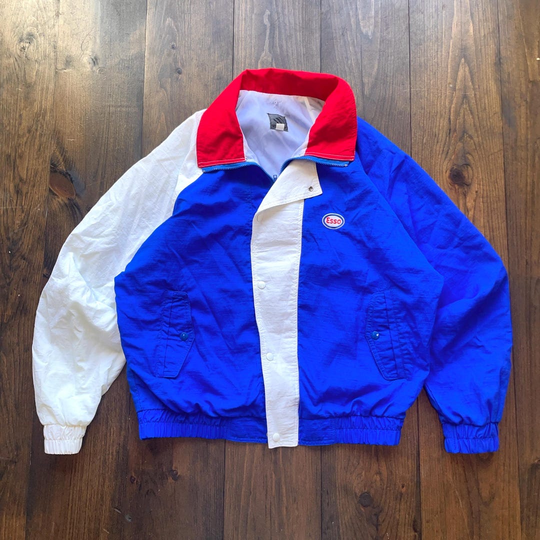 Vintage 1990s Esso Gas Oil Color Block Light Zip Windbreaker Jacket ...