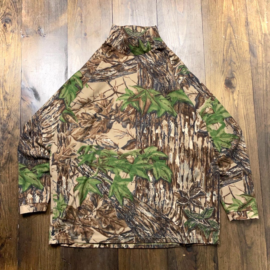Vintage 1990s Realtree Camo Camouflage Fleece Turtleneck Sweater / Size ...