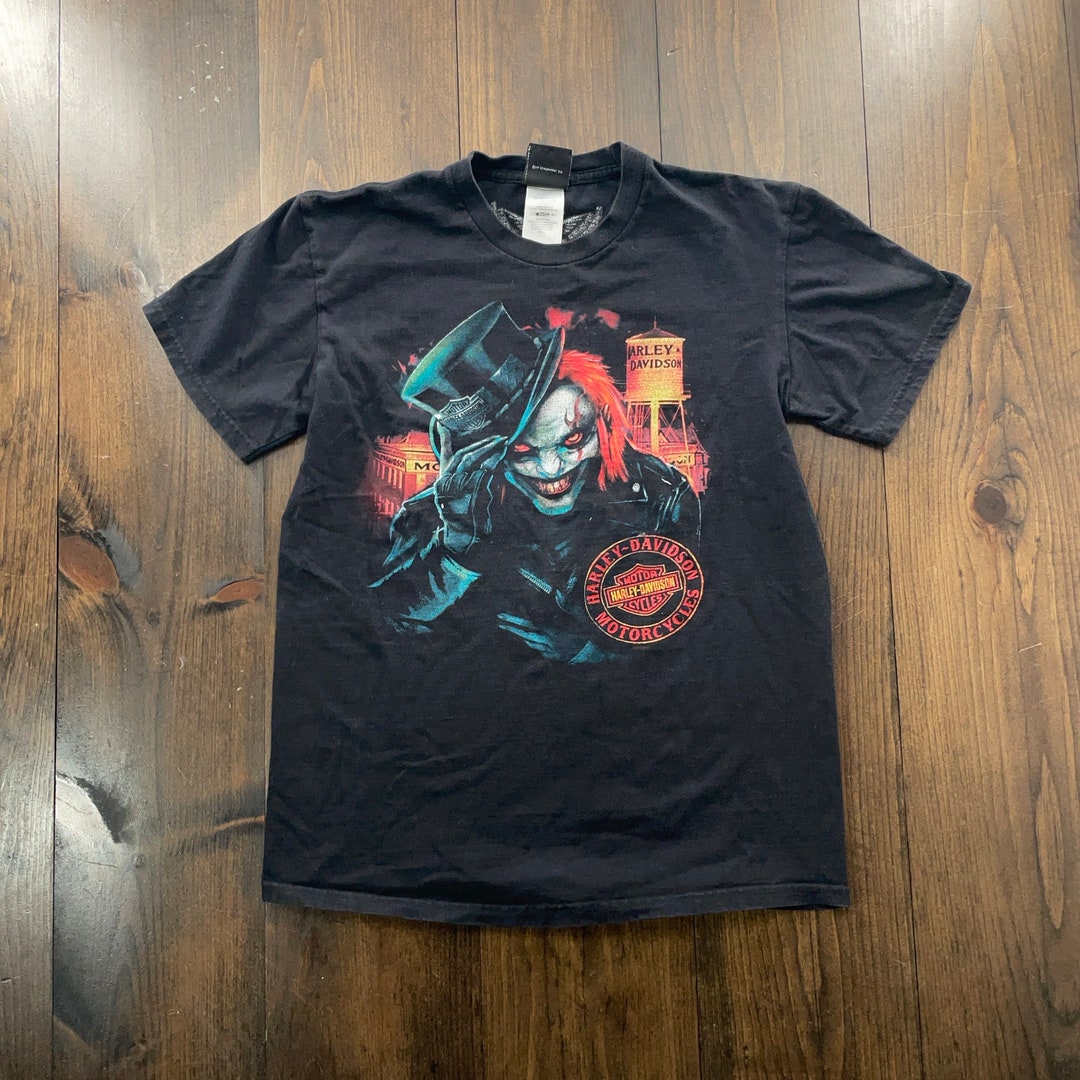 Vintage Harley Davidson Evil Clown Madison Grand Cayman Islands Motorcycle Chopper Biker Graphic ...