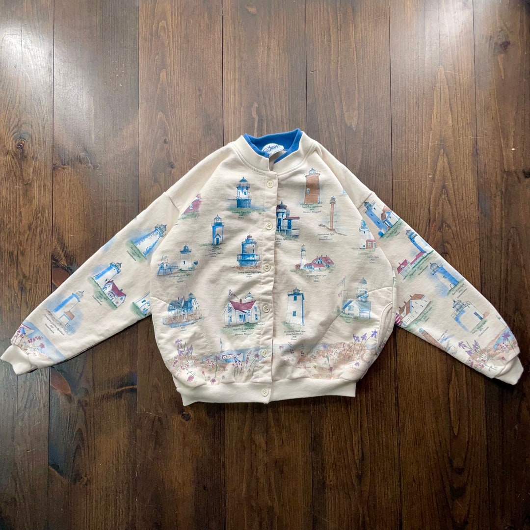 Vintage 1990s Lighthouses Maine Massachusetts Nautical All Over Print ...