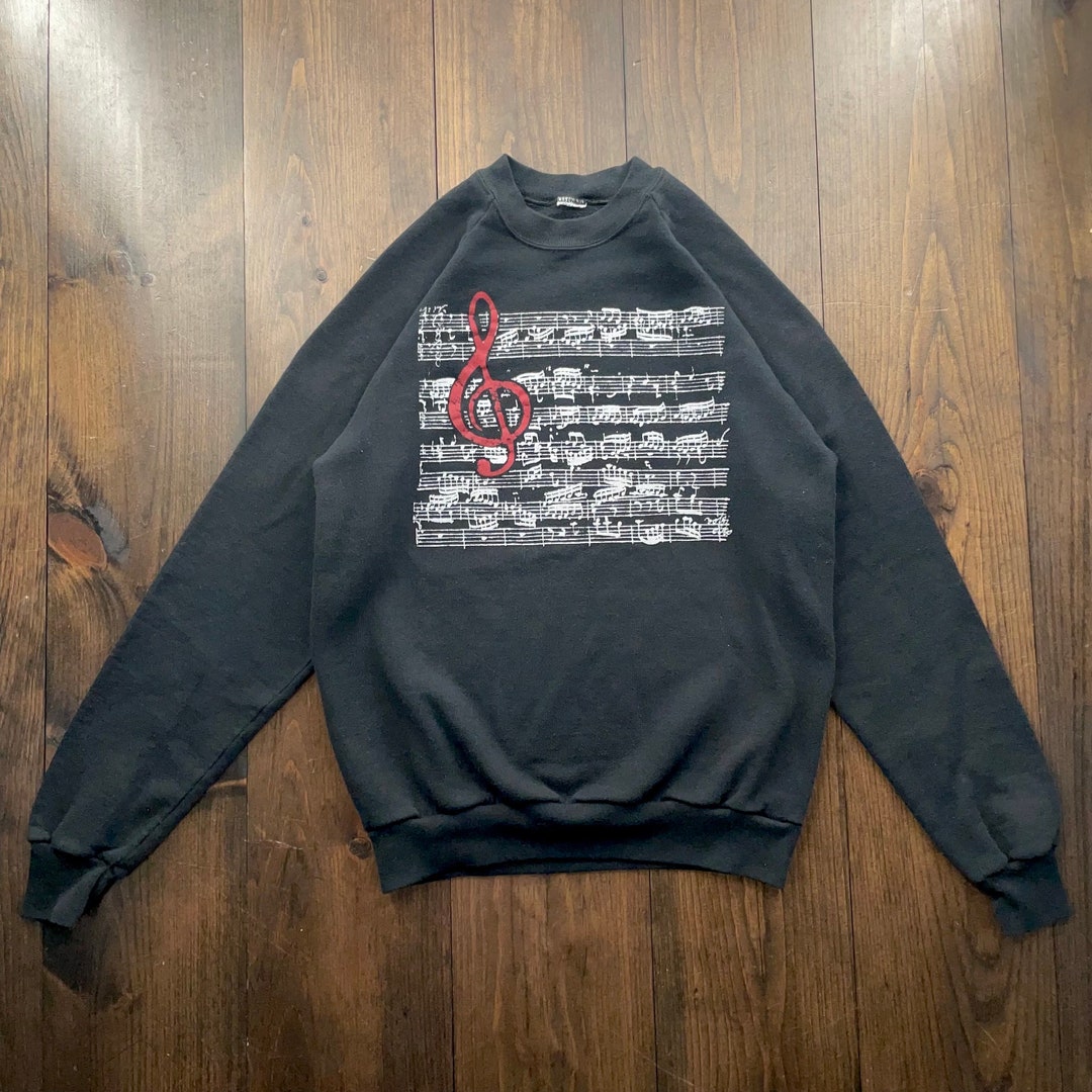 Vintage 1990s Musical Notes Treble Clef Crewneck Sweatshirt / See ...