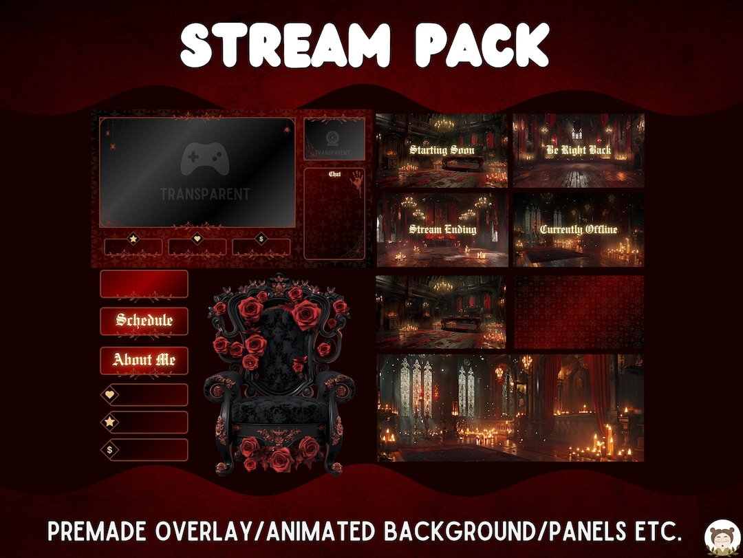 Twitch Overlay Package Red Vampire Lair Animated Stream Overlay Pack ...
