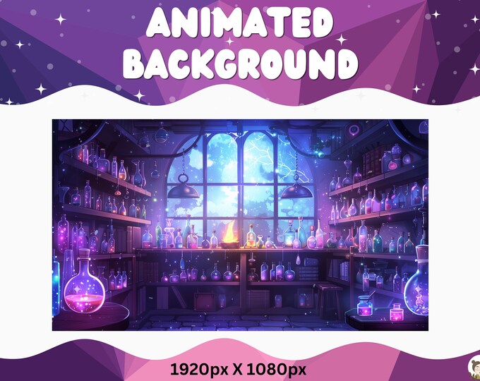 Vtuber Animated Background Purple Witch Twitch Fantasy Stream Overlay Vtuber Seamless Looped ...