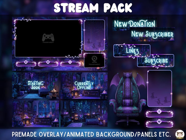 Twitch Overlay Package Purple Witch Vampire Lair Animated Stream ...
