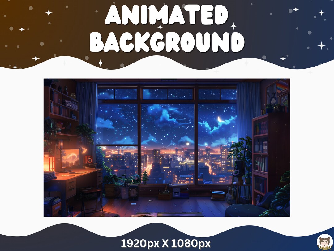 Vtuber Animated Background Blue Bedroom Twitch Lofi Stream Overlay ...