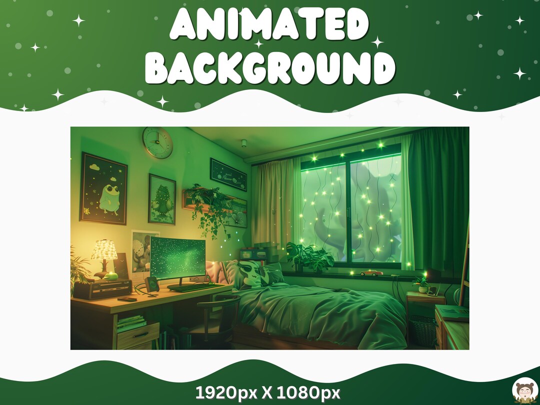 Vtuber Animated Background Green Twitch Lofi Stream Overlay Vtuber ...