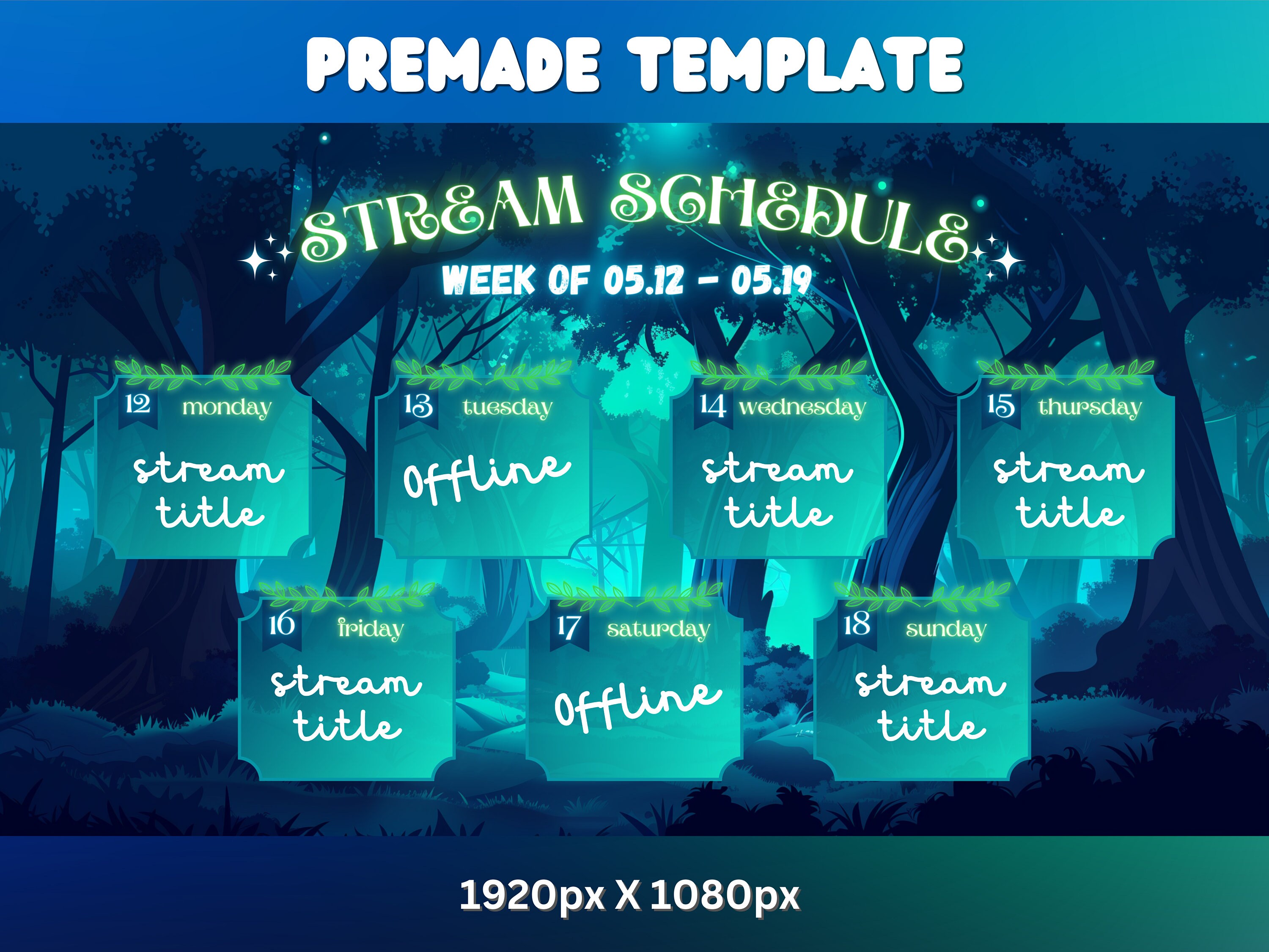 Stream Schedule Teal Forest Twitch Fantasy Stream Customizable Schedule ...