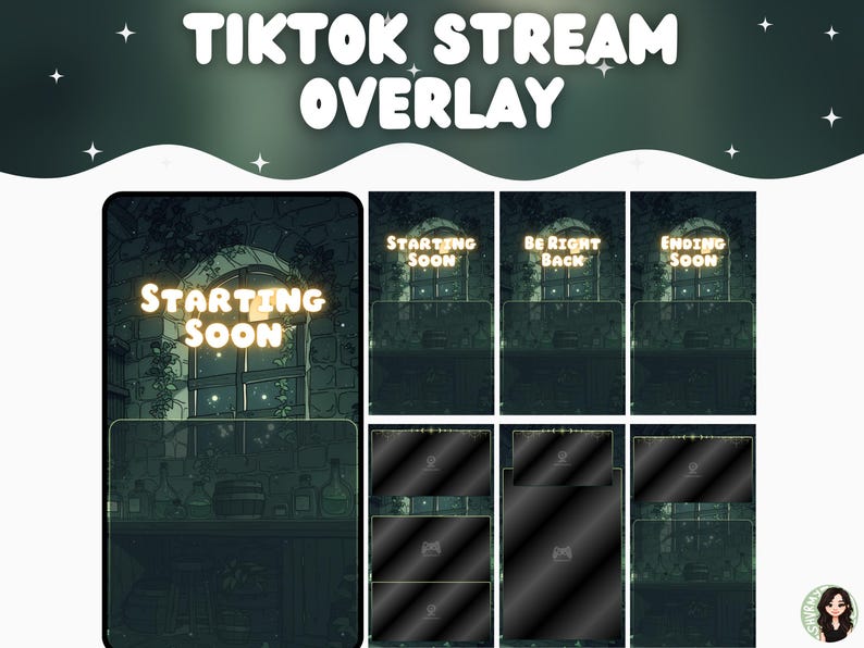 Green Witchy Stream Overlay, Cozy Gaming, Dark Cottagecore Vtuber Pack ...