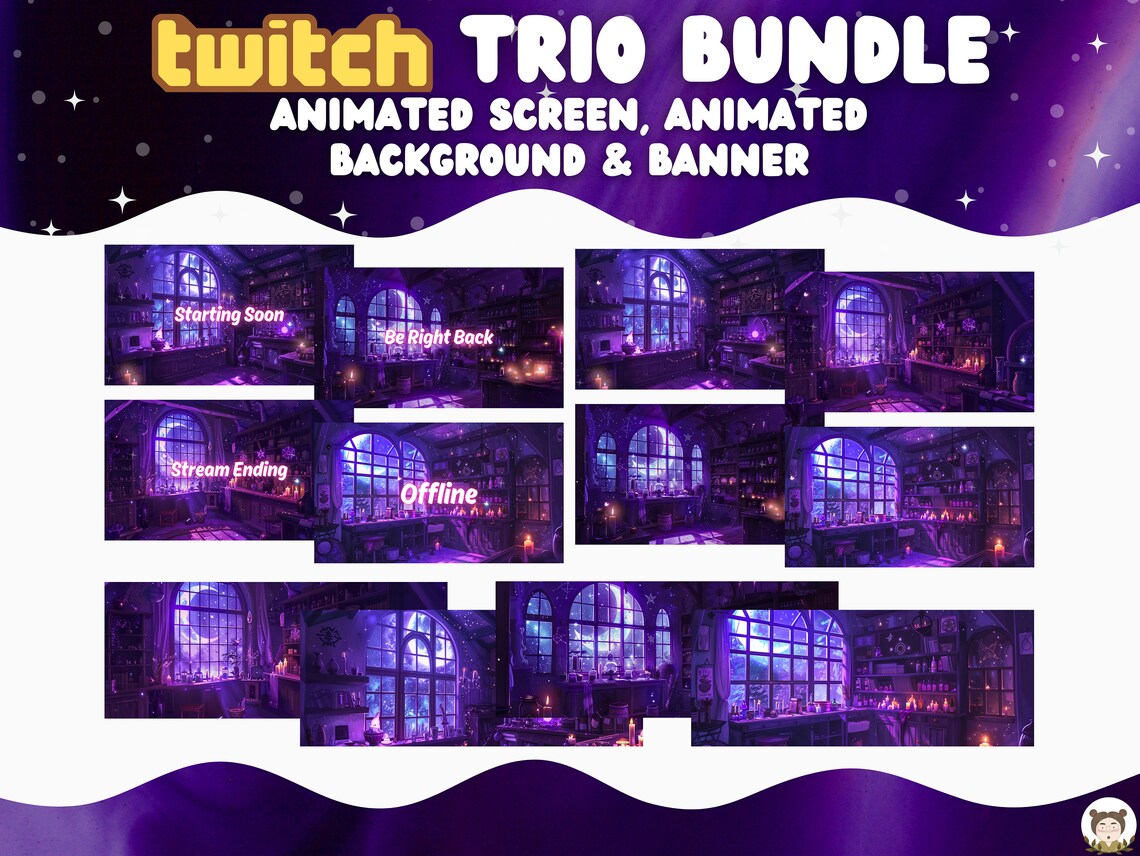 Vtuber Animated Background Purple Witch Twitch Fantasy Stream Overlay ...