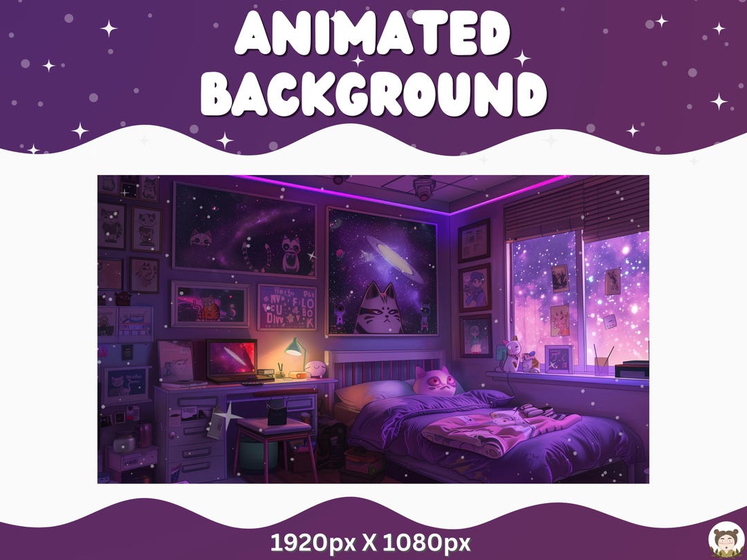Vtuber Animated Background Purple Twitch Lofi Stream Overlay Vtuber ...