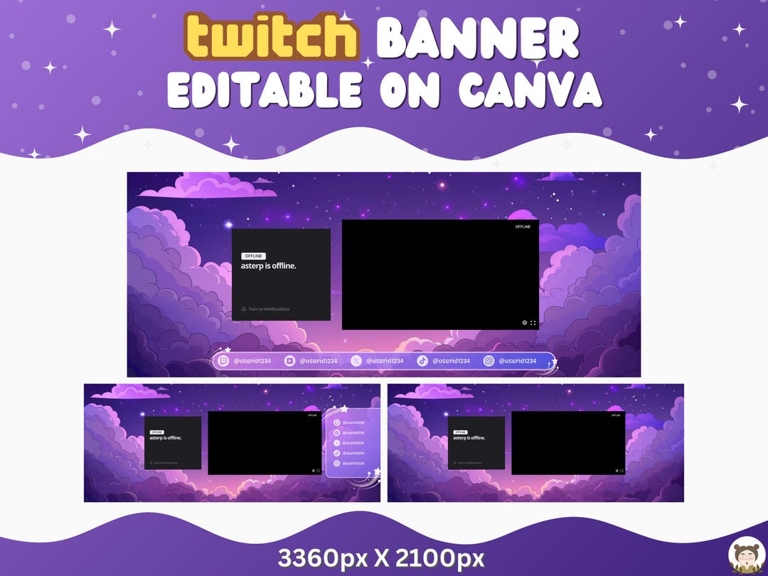 Twitch Banner Template Personalized Stream Violet Twitch Stream Banners ...