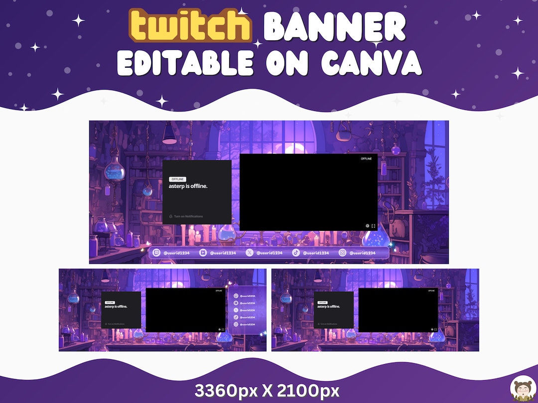 Twitch Banner Template Personalized Stream Violet Twitch Stream Banners ...